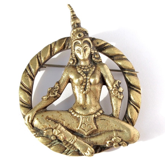 Jewelry | Vintage Buddhist Hindu Brooch Solid Brass God Goddess Indra ...